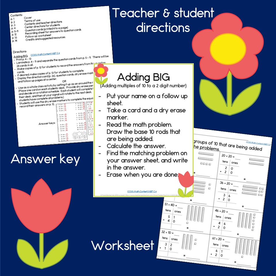 Adding BIG, Adding Multiples of 10 to a 2 Digit Number Spring Flowers ...