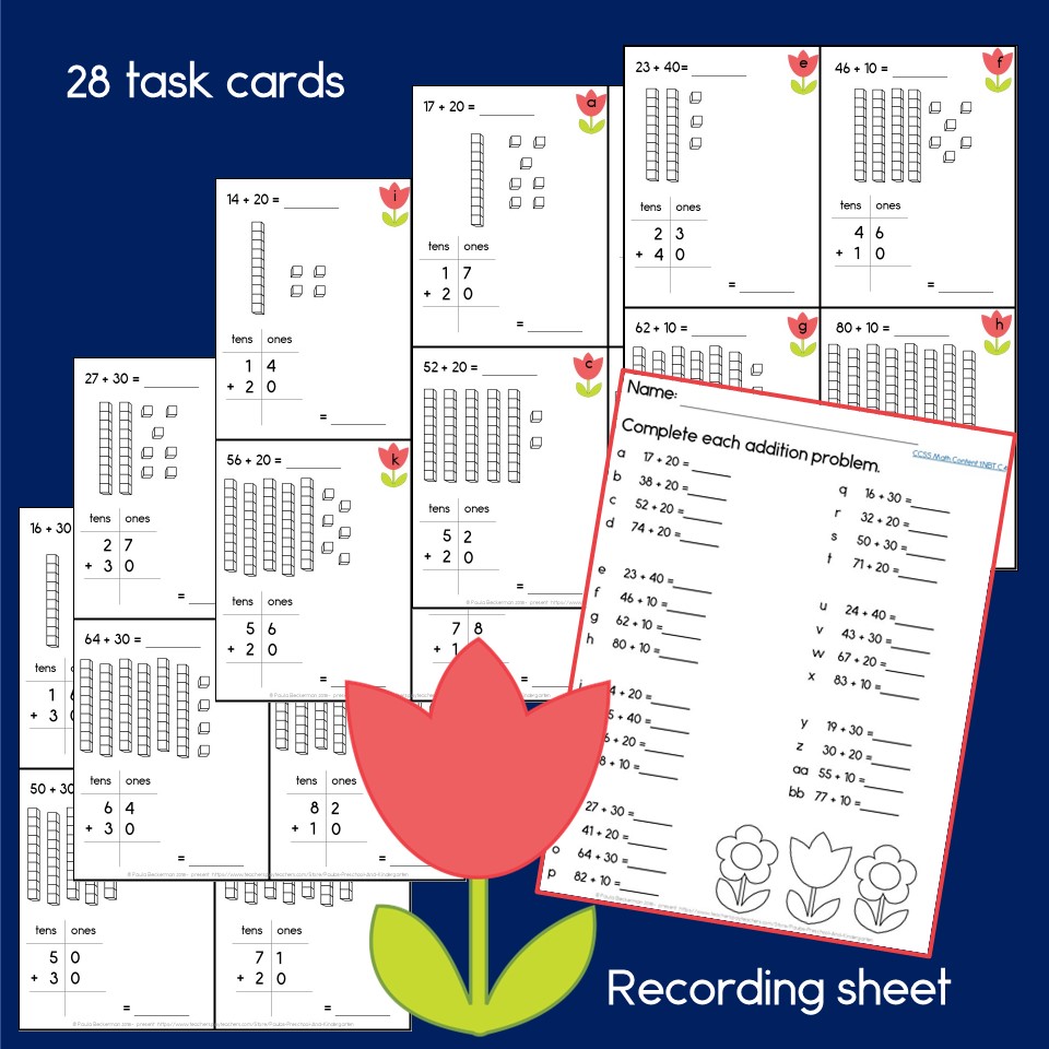 Adding BIG, Adding Multiples of 10 to a 2 Digit Number Spring Flowers ...