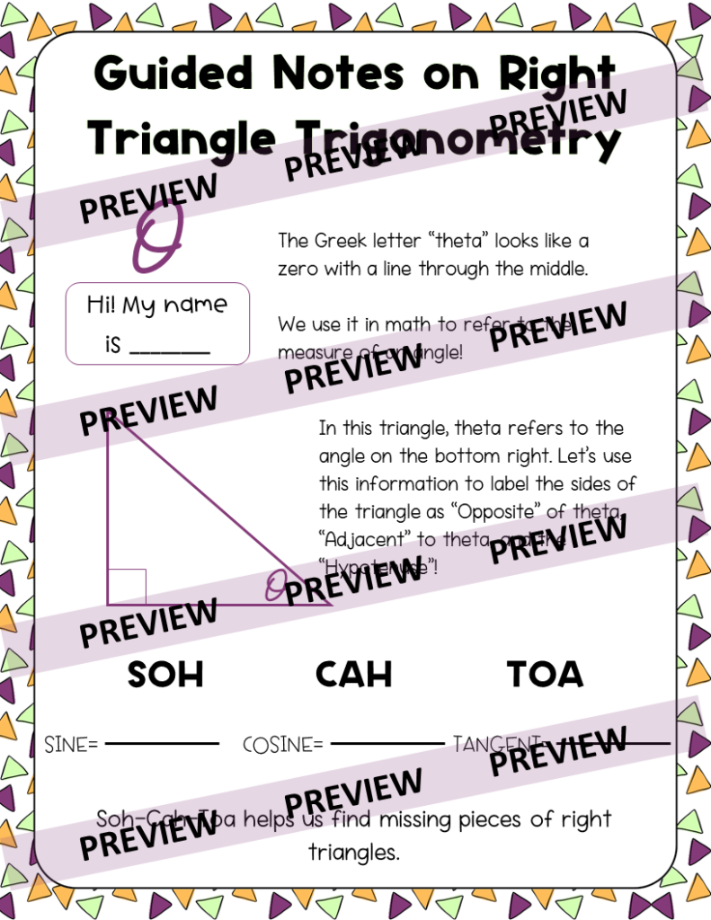 Right Triangle Trigonometry Guided Notes SOH CAH TOA High School Math ...