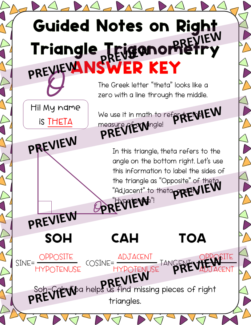 Right Triangle Trigonometry Guided Notes SOH CAH TOA High School Math ...