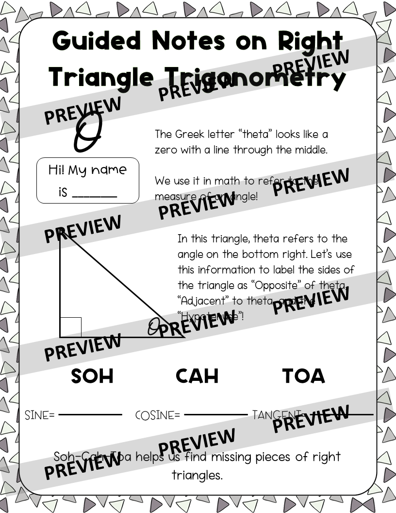 Right Triangle Trigonometry Guided Notes SOH CAH TOA High School Math ...
