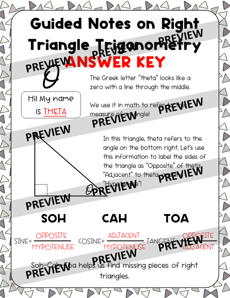 Right Triangle Trigonometry Guided Notes SOH CAH TOA High School Math ...