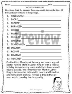 Martin Luther King Jr Word Scramble with Informational Text | Made By ...