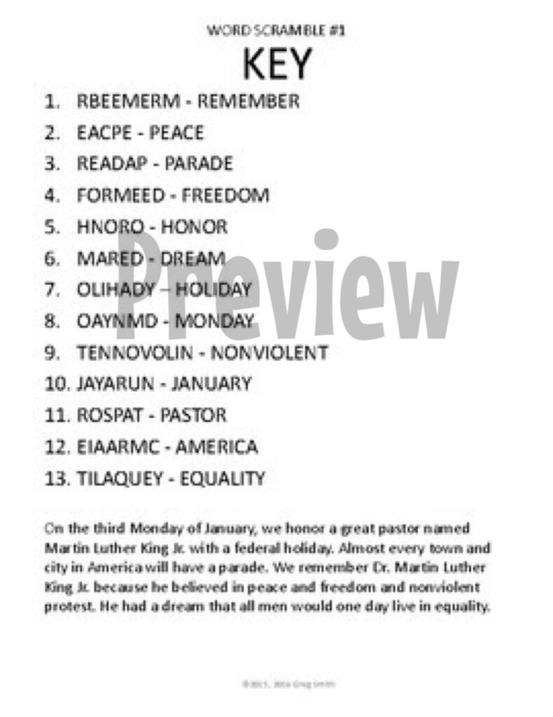 Martin Luther King Jr Word Scramble with Informational Text | Made By ...
