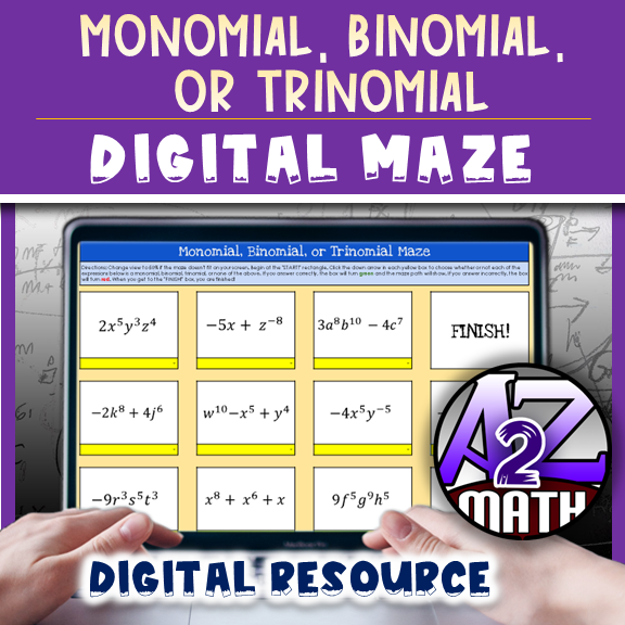 Polynomials Monomial Binomial Trinomial Activity Digital Maze | Made By ...