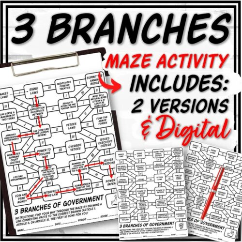 3 Branches of Government Maze Activity (Paper & Digital) | Made By Teachers