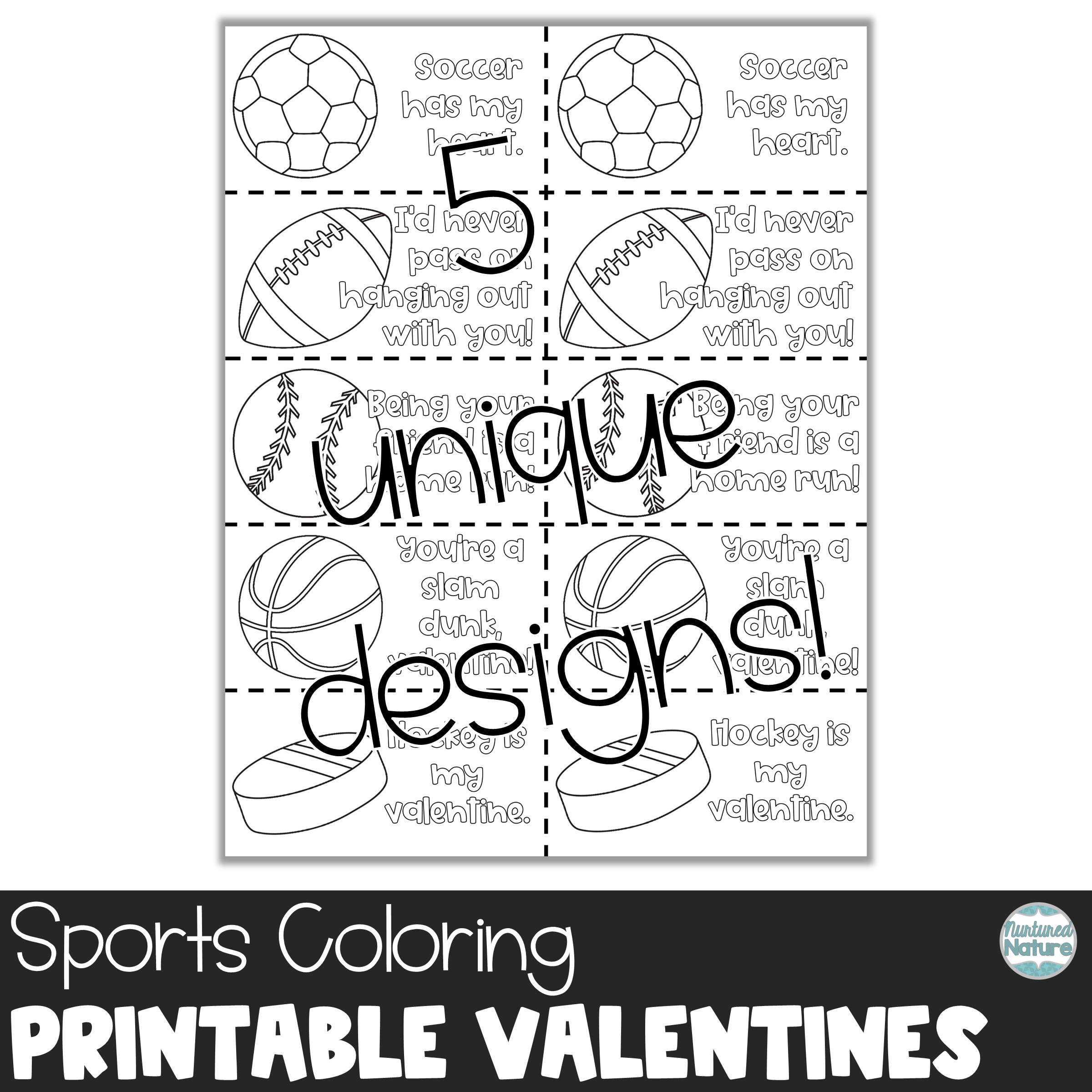 Sports Coloring Valentine’s Day Cards for Students | Made By Teachers