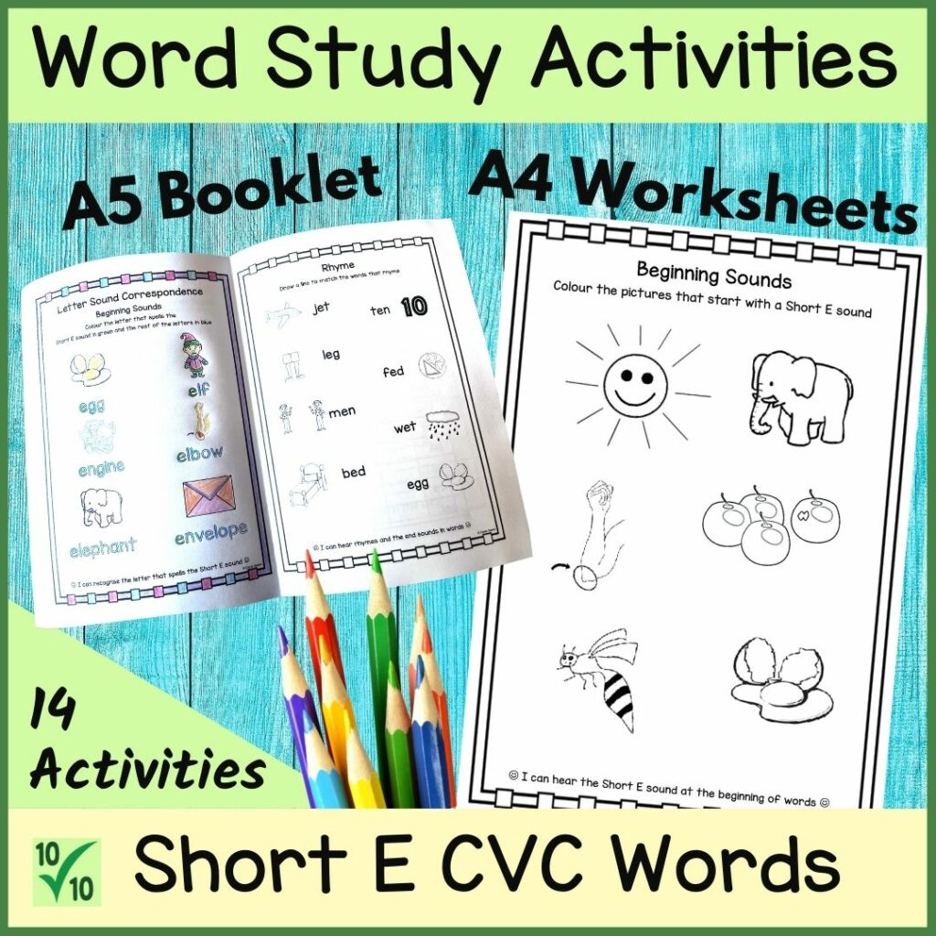 Activity Booklet - Short E Vowel Sound CVC Words - Phonemic Awareness ...