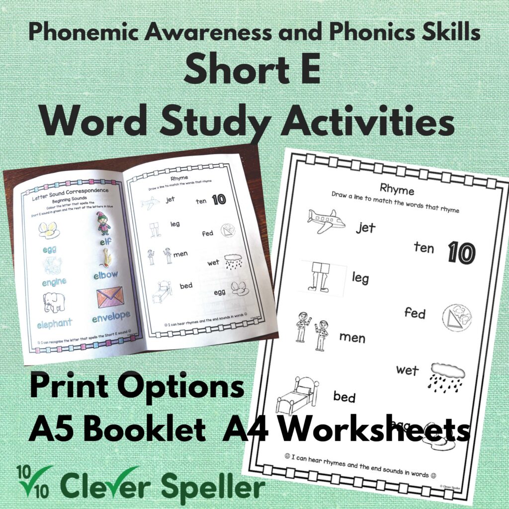 Activity Booklet - Short E Vowel Sound CVC Words - Phonemic Awareness ...