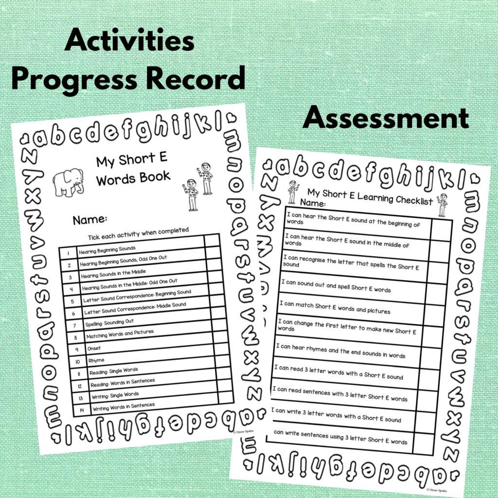 Activity Booklet - Short E Vowel Sound CVC Words - Phonemic Awareness ...