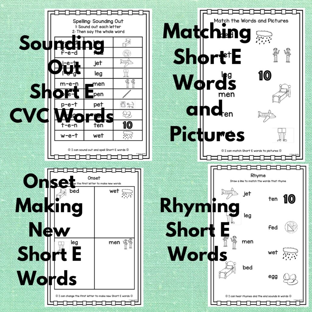 Activity Booklet - Short E Vowel Sound CVC Words - Phonemic Awareness ...