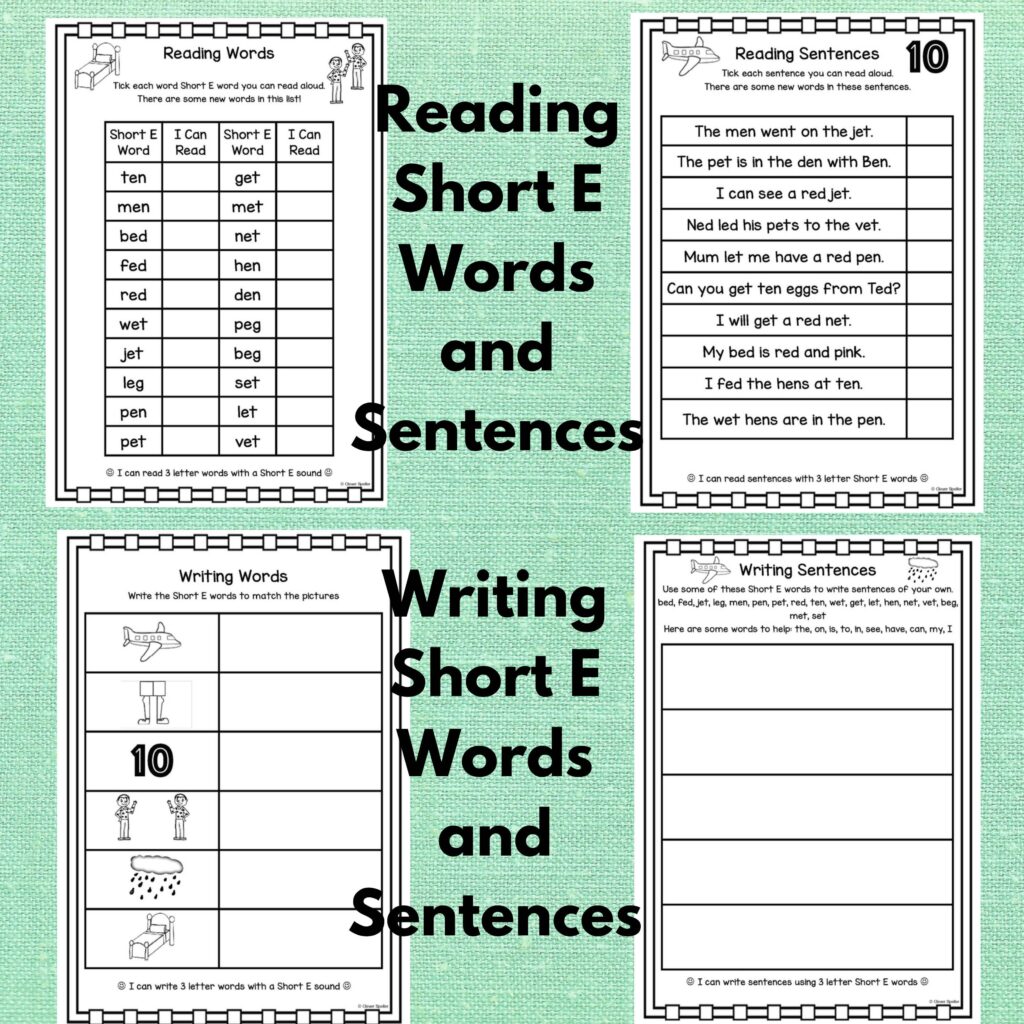Activity Booklet - Short E Vowel Sound CVC Words - Phonemic Awareness ...