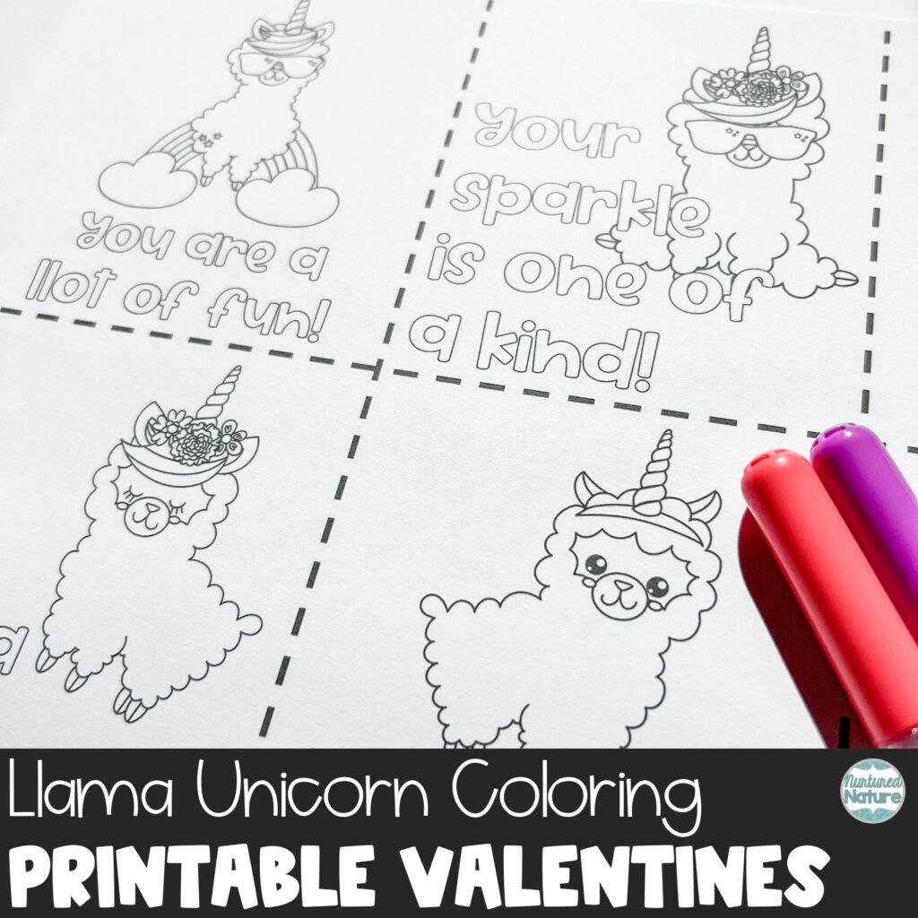 Llama Unicorn Coloring Valentine’s Day Cards for Students | Made By ...