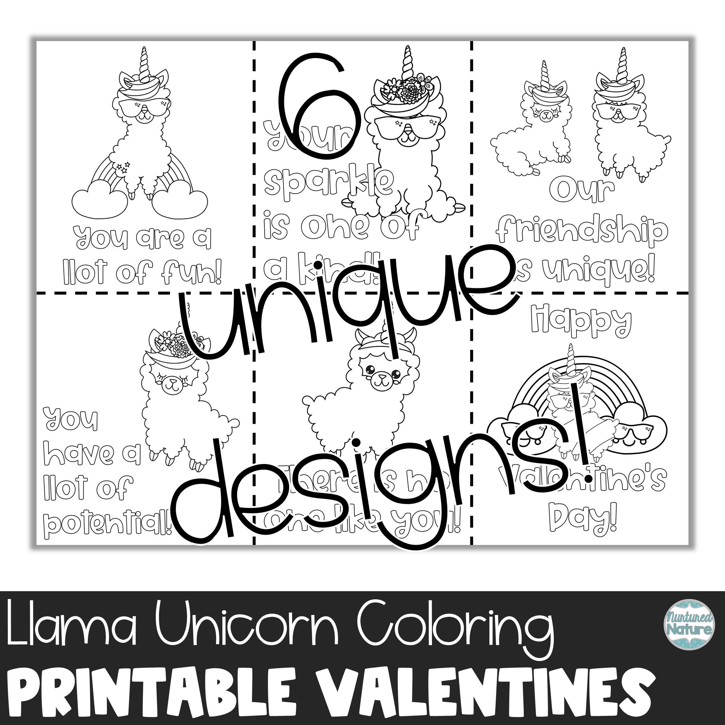 Llama Unicorn Coloring Valentine’s Day Cards for Students | Made By ...