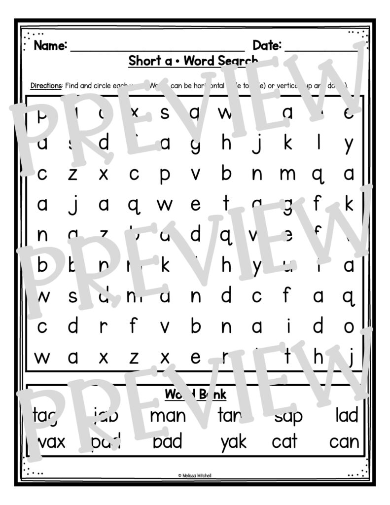 Short a CVC Words Worksheets | Made By Teachers