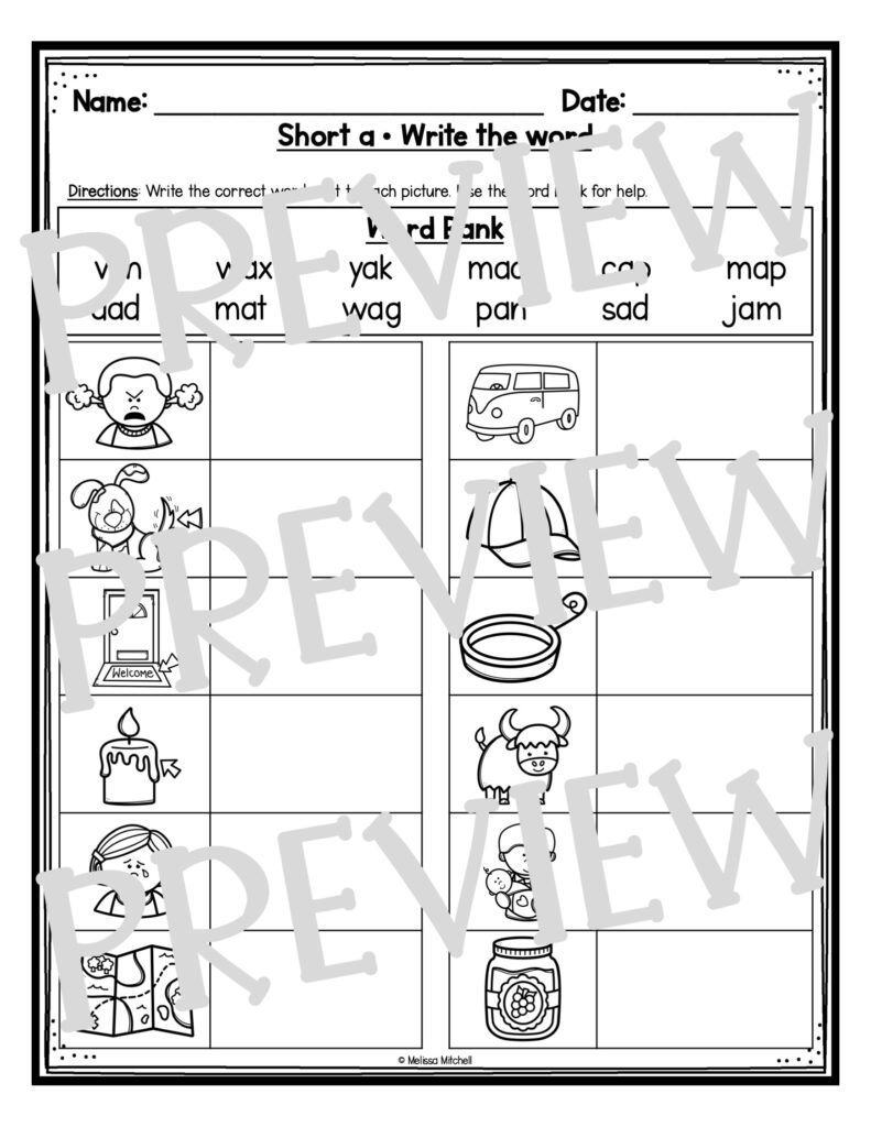 Short a CVC Words Worksheets | Made By Teachers