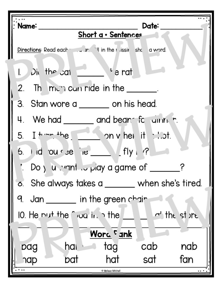 Short a CVC Words Worksheets | Made By Teachers
