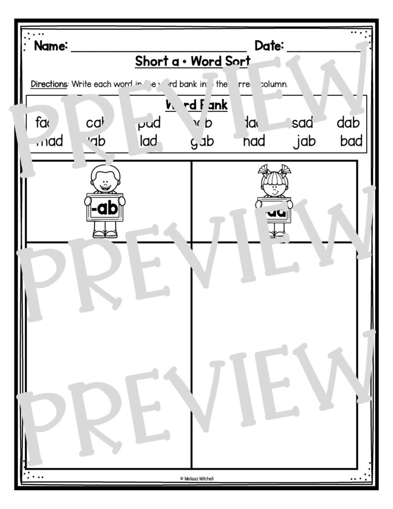 Short a CVC Words Worksheets | Made By Teachers
