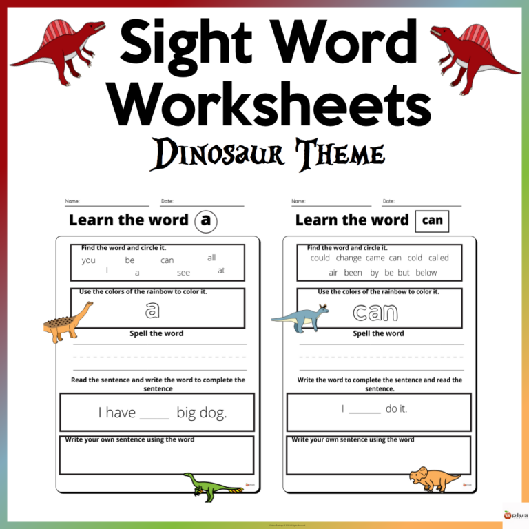 Sight Words Activity Worksheets Dinosaur Theme | Made By Teachers