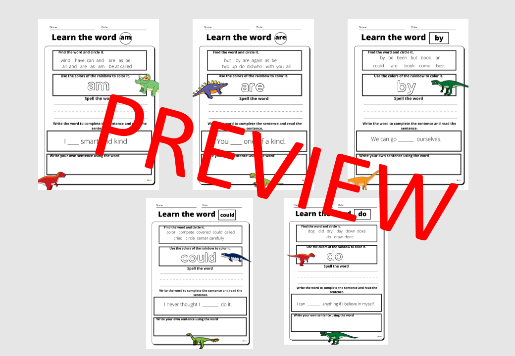 Sight Words Activity Worksheets Dinosaur Theme | Made By Teachers