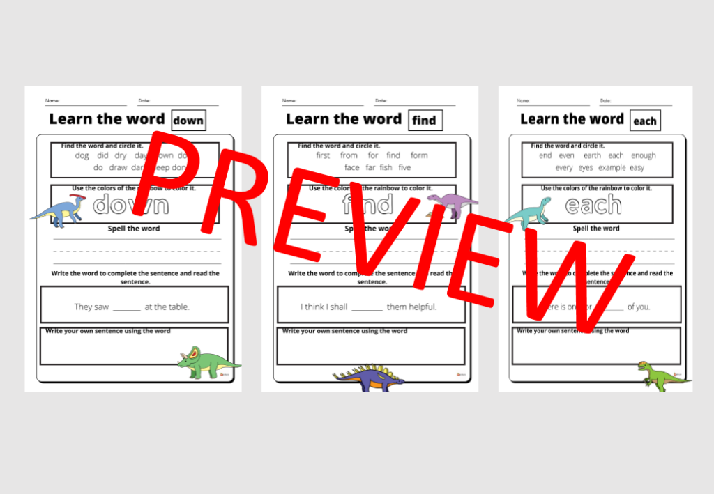 Sight Words Activity Worksheets Dinosaur Theme | Made By Teachers