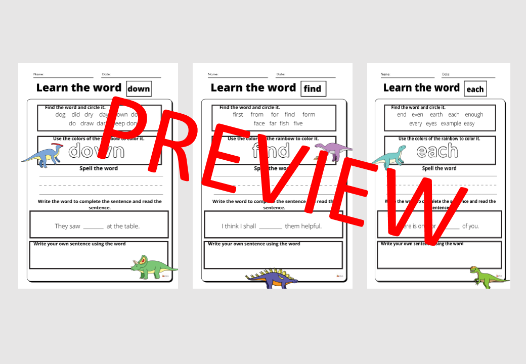Sight Words Activity Worksheets Dinosaur Theme | Made By Teachers
