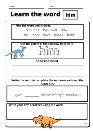 Sight Words Activity Worksheets Dinosaur Theme | Made By Teachers