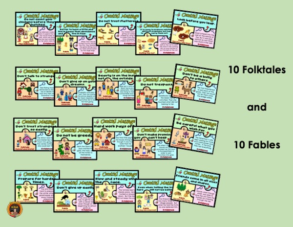 Central Message of Folktales and Fables Puzzle Cards | Made By Teachers
