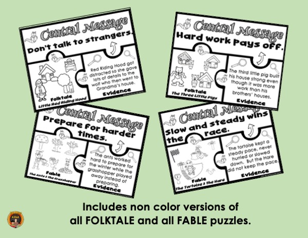 Central Message of Folktales and Fables Puzzle Cards | Made By Teachers