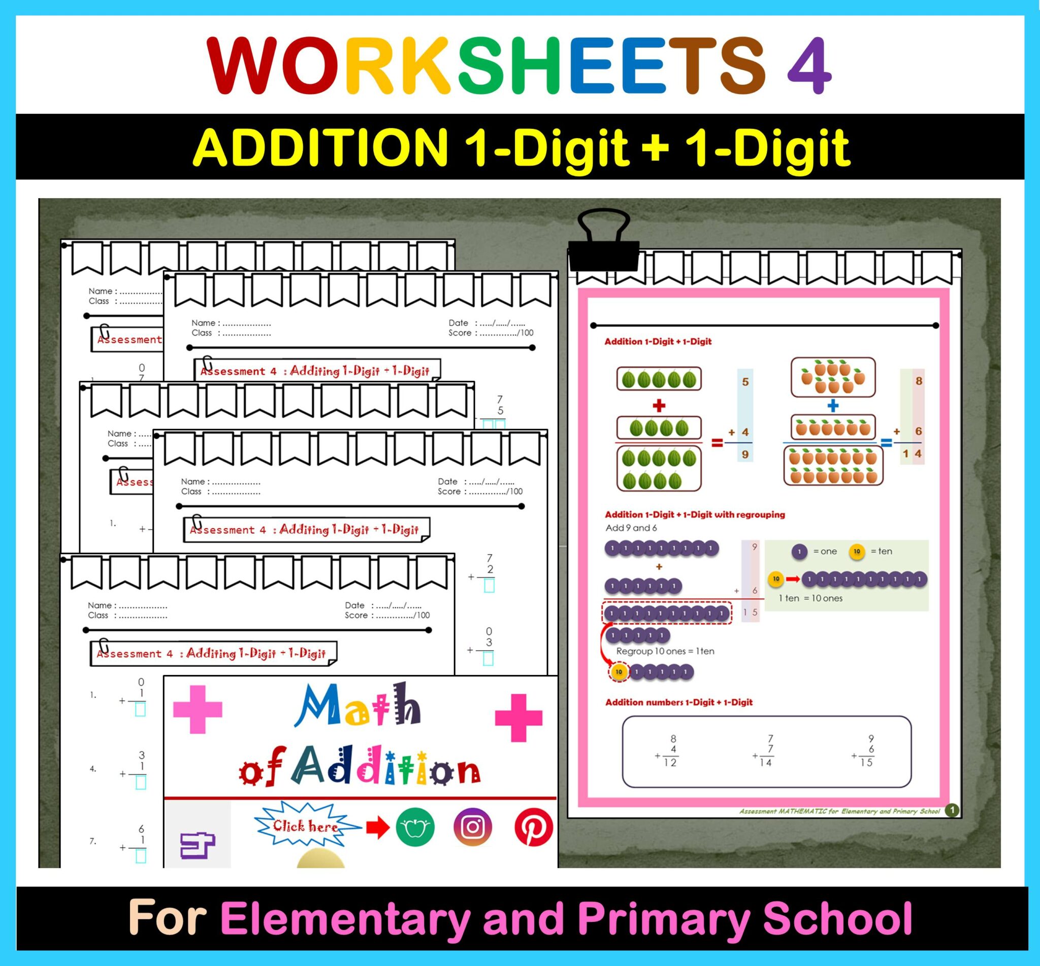Math Addition Part 1 to 4 BUNDLES – Math Addition Worksheets – Addition ...