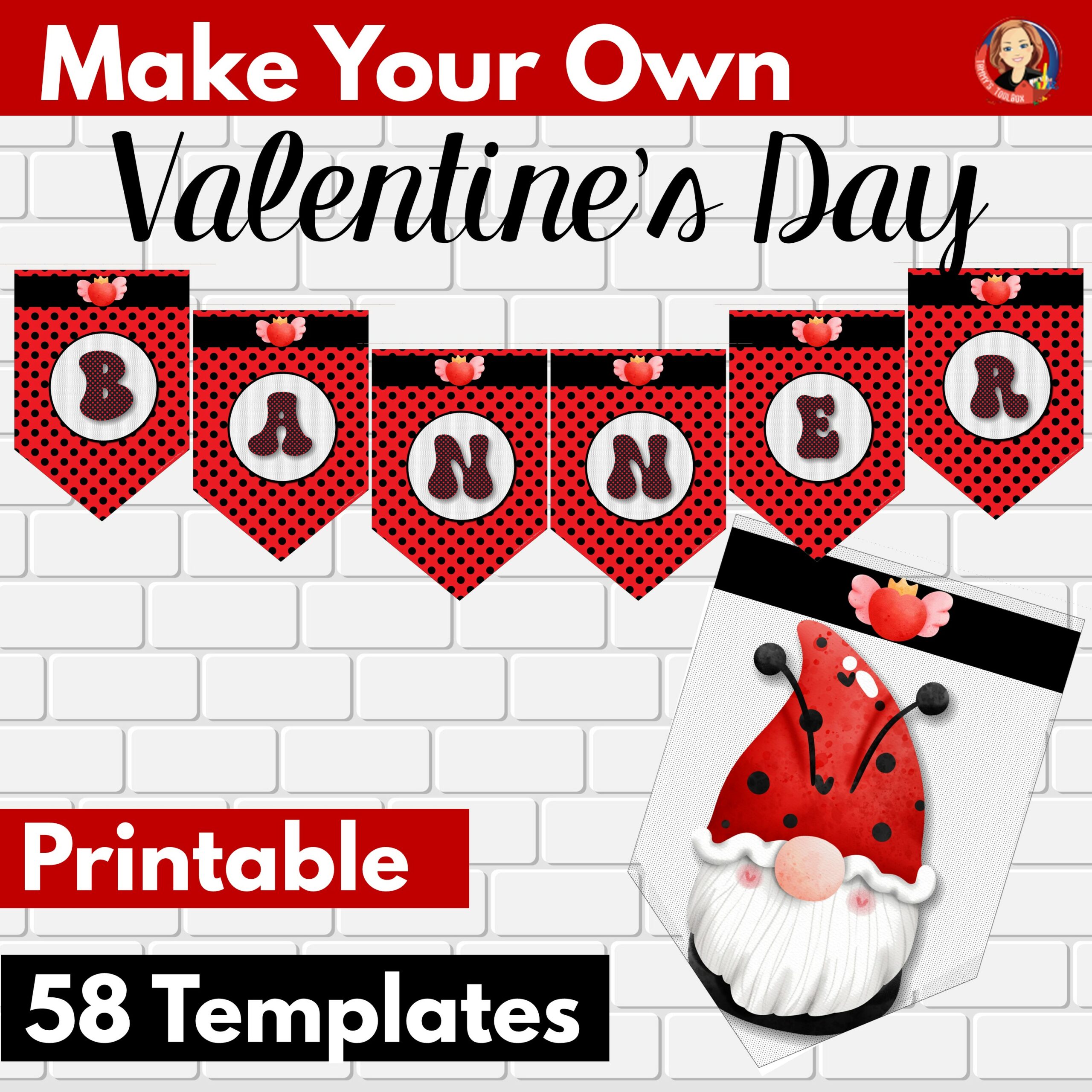 Valentine's Day Bulletin Board Banner Pennants with Gnomes and Ladybugs ...