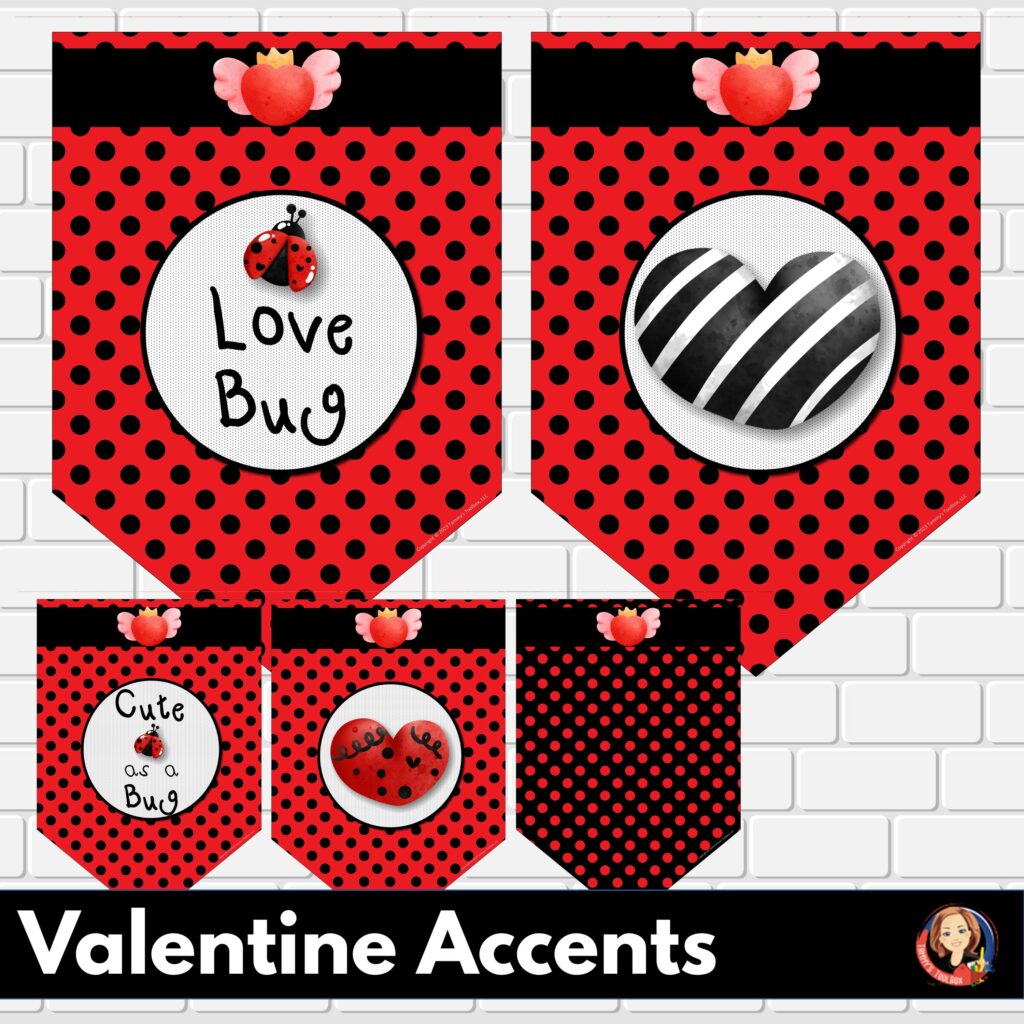 Valentine's Day Bulletin Board Banner Pennants with Gnomes and Ladybugs ...
