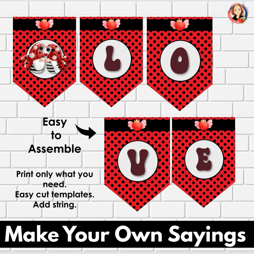 Valentine's Day Bulletin Board Banner Pennants with Gnomes and Ladybugs ...