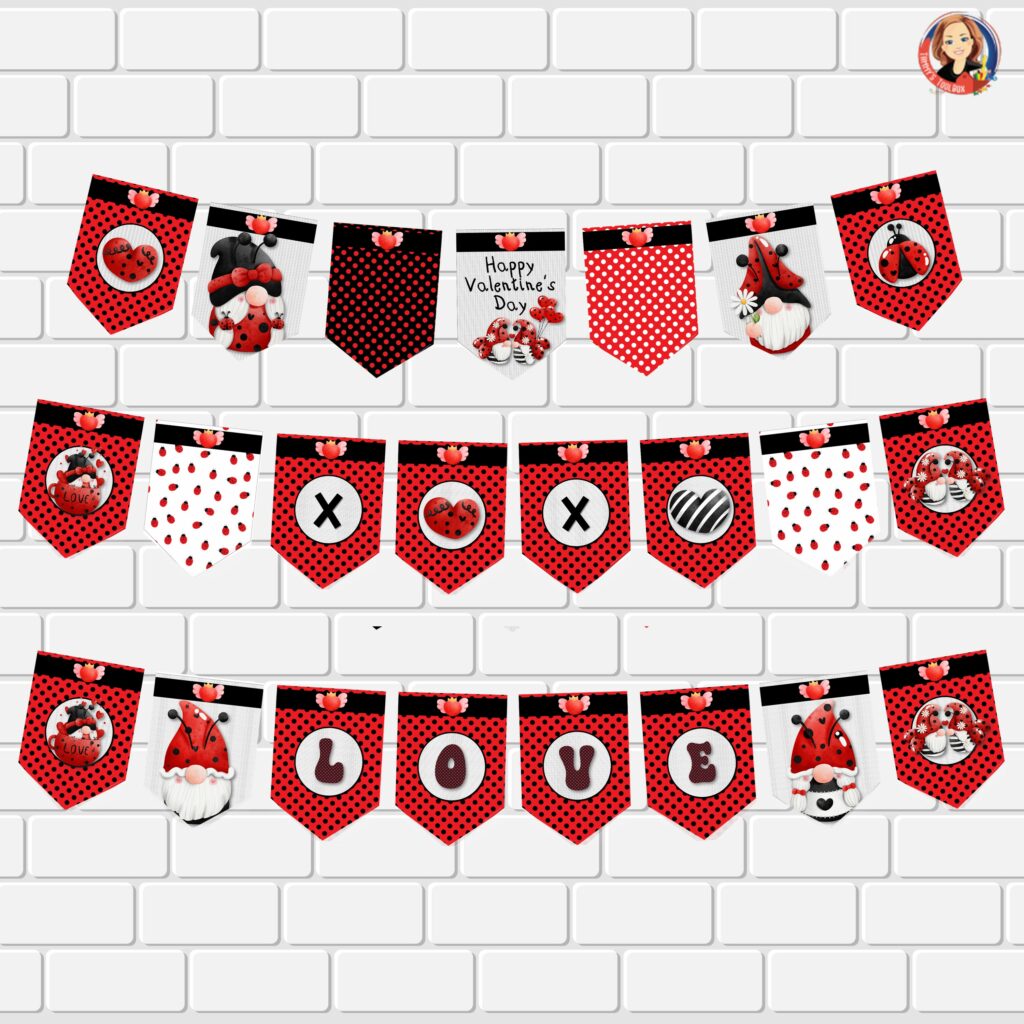 Valentine's Day Bulletin Board Banner Pennants with Gnomes and Ladybugs ...