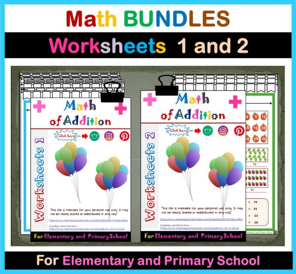 Math Addition Part 1 to 4 BUNDLES – Math Addition Worksheets – Addition ...