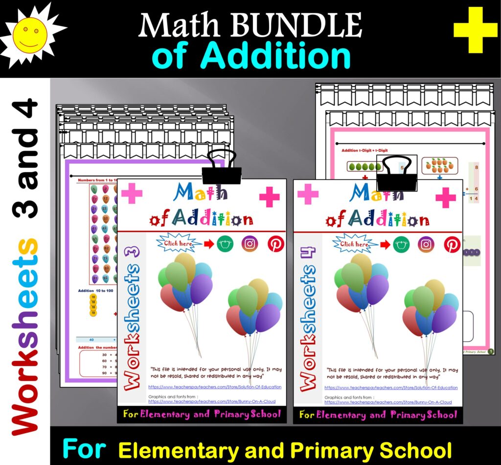Math Addition Part 1 to 4 BUNDLES – Math Addition Worksheets – Addition ...