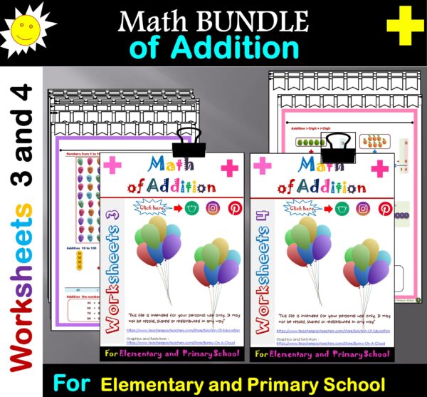 Math Addition Part 1 to 4 BUNDLES – Math Addition Worksheets – Addition ...