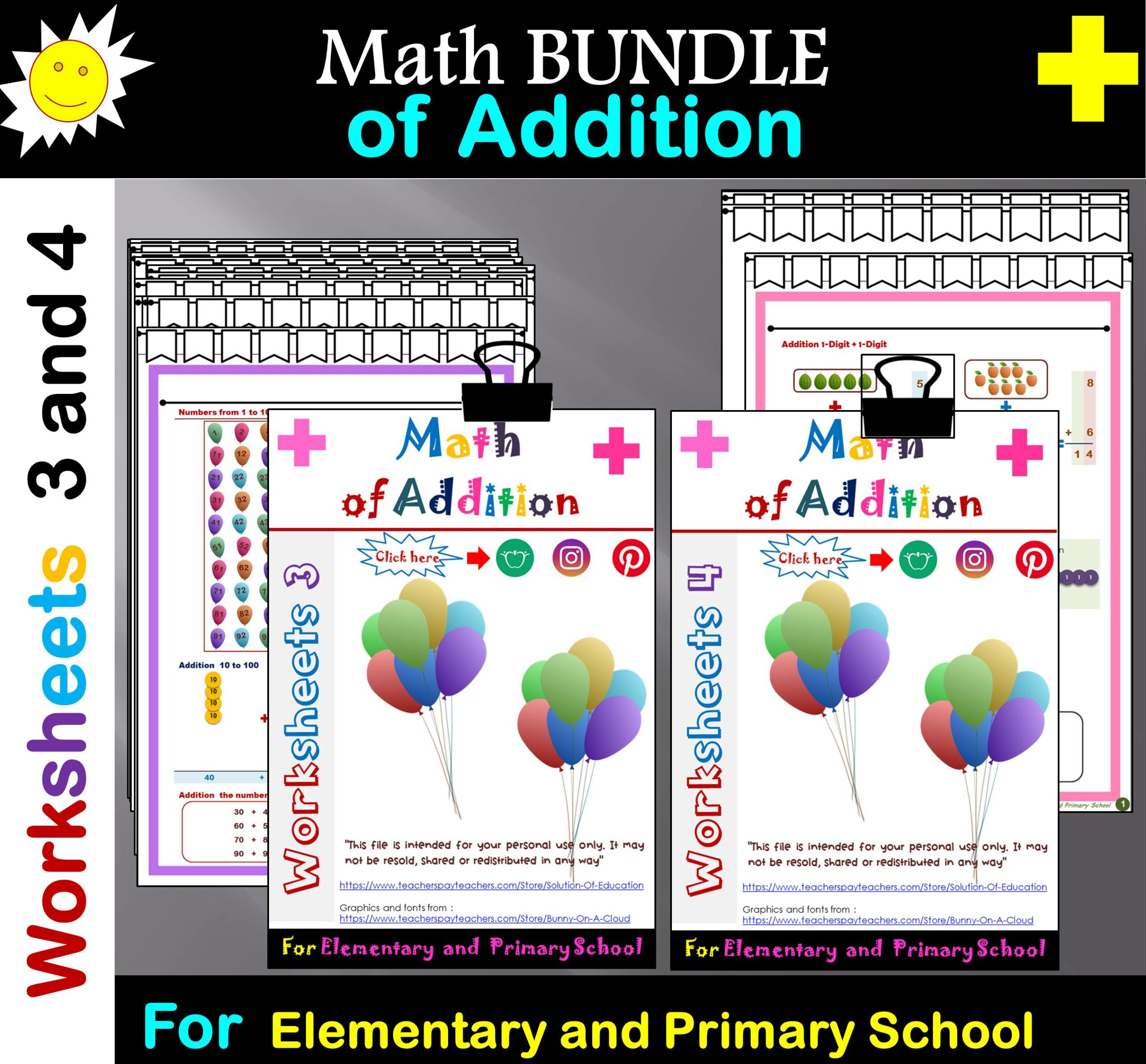 Math Addition Part 1 to 4 BUNDLES – Math Addition Worksheets – Addition ...