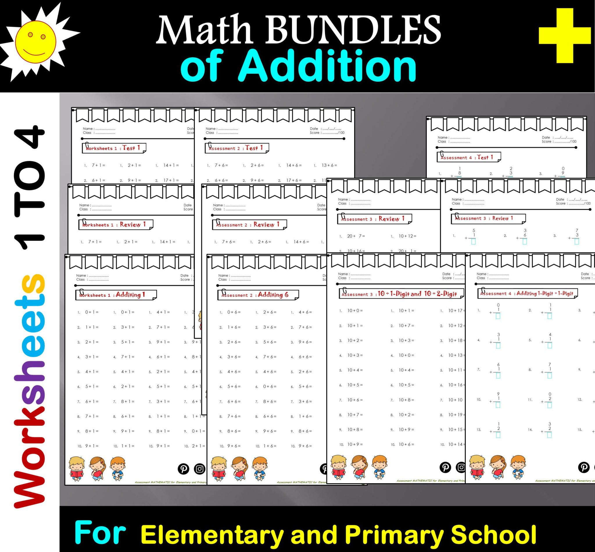 Math Addition Part 1 to 4 BUNDLES – Math Addition Worksheets – Addition ...