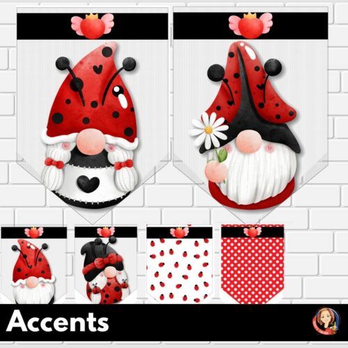 Valentine's Day Bulletin Board Banner Pennants with Gnomes and Ladybugs ...