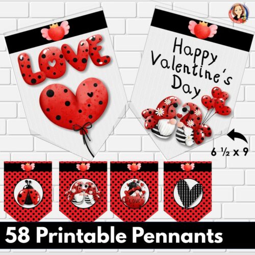 Valentine's Day Bulletin Board Banner Pennants with Gnomes and Ladybugs ...