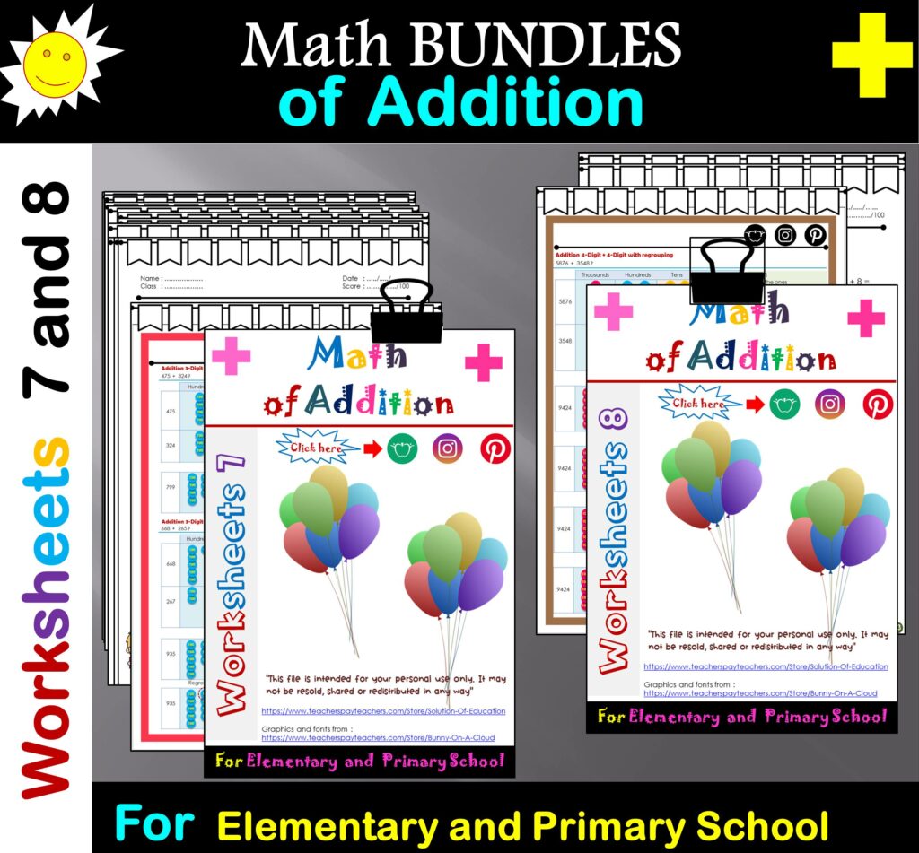 Math Addition Part 5 to 8 BUNDLES – Math Addition Worksheets – Addition ...