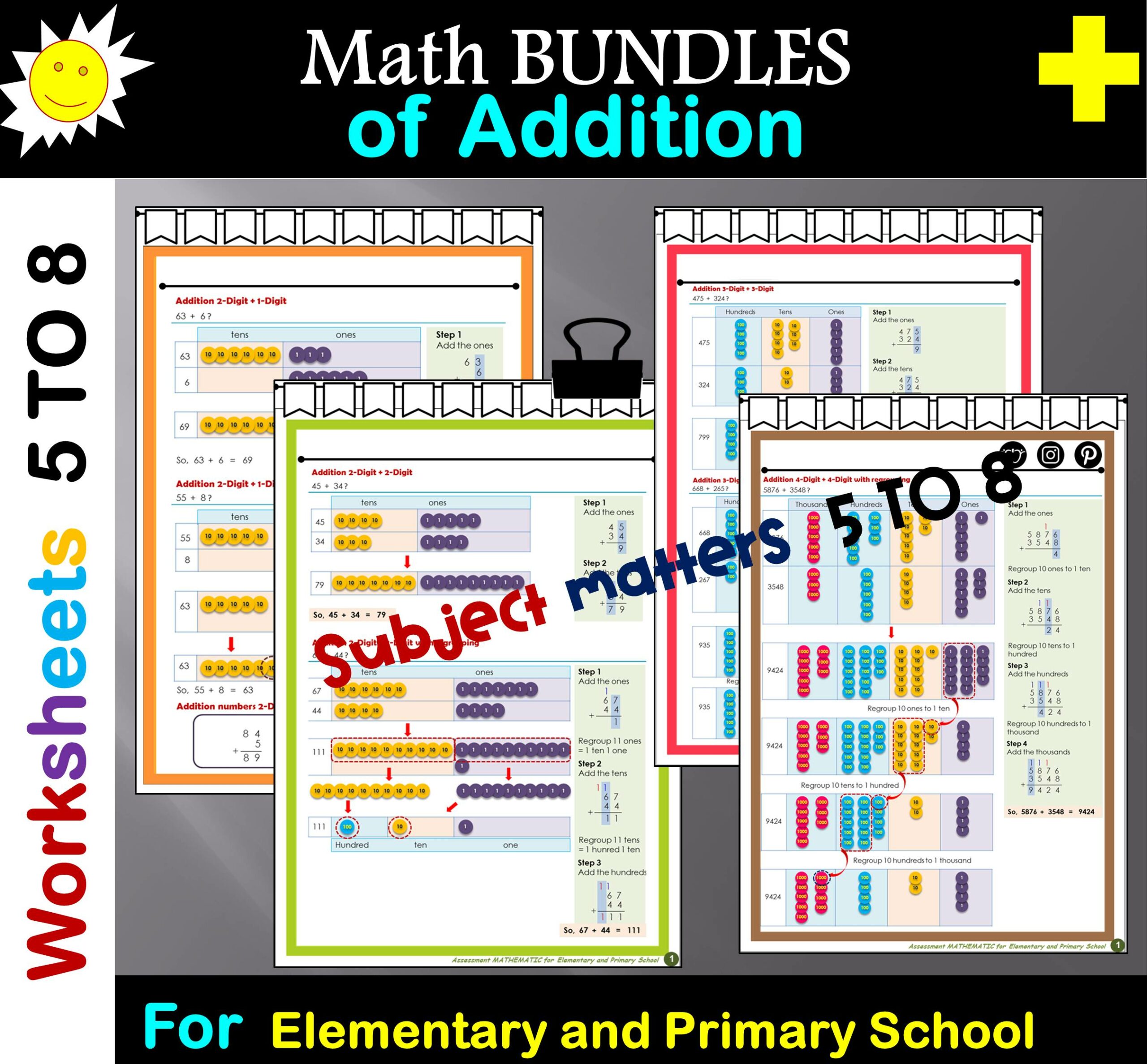 Math Addition Part 5 to 8 BUNDLES – Math Addition Worksheets – Addition ...