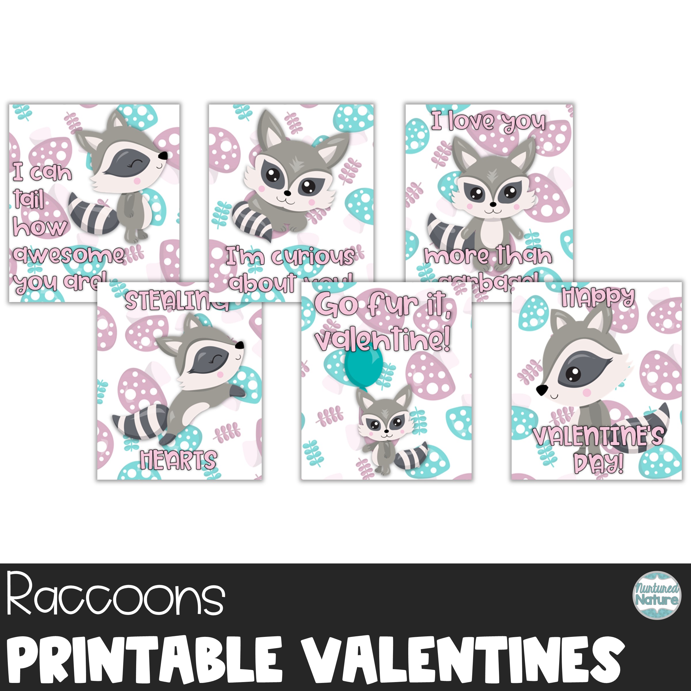 Raccoon Printable Valentine’s Day Cards for Students Class Exchange ...