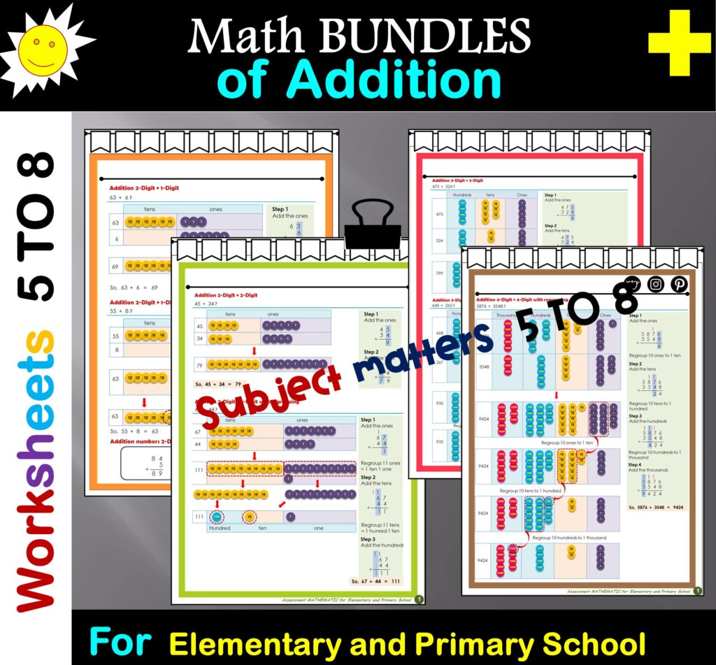 Math Addition Part 1 to 8 BUNDLES – Math Addition Worksheets – Addition ...