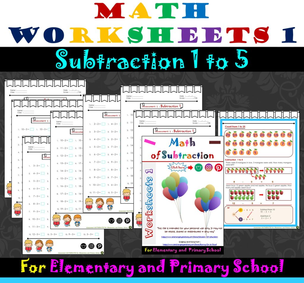 Math Subtraction Part 1 to 8 BUNDLES – Math Subtraction Worksheets ...