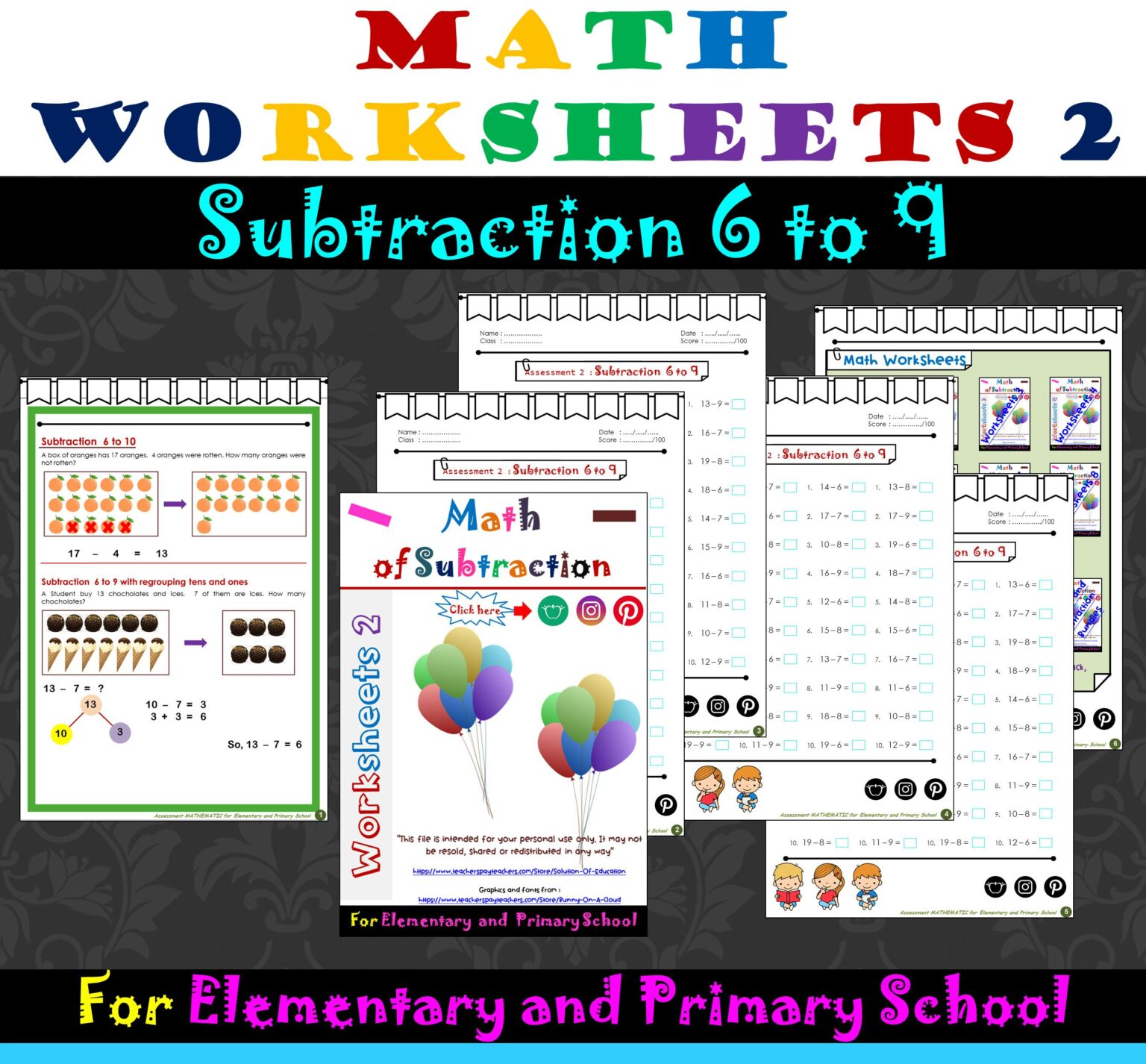 Math Subtraction Part 1 to 4 BUNDLES – Math Subtraction Worksheets ...