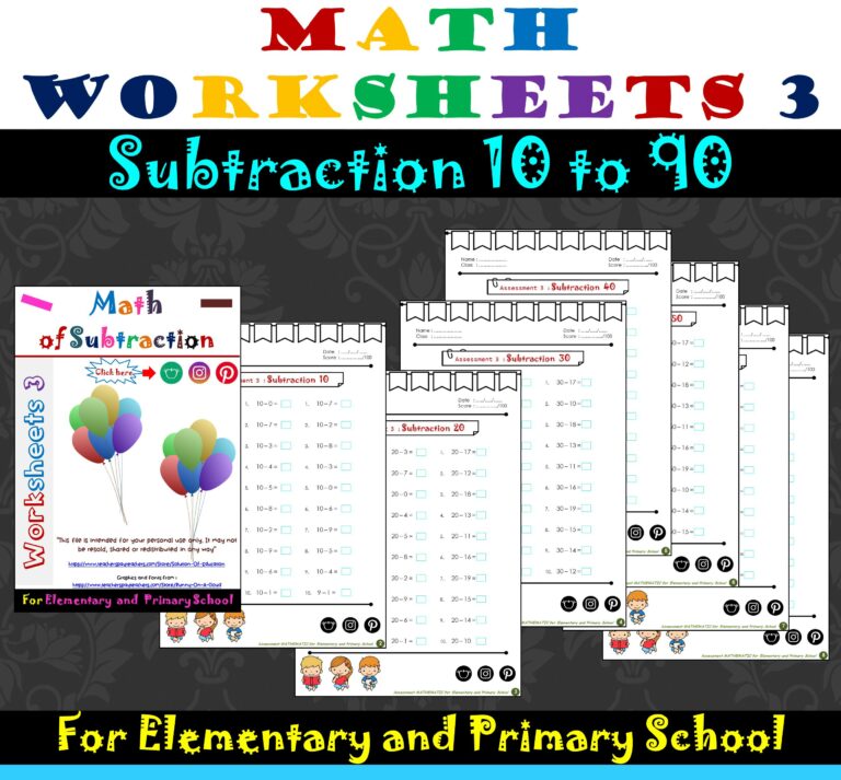 Math Subtraction Part 1 to 8 BUNDLES – Math Subtraction Worksheets ...