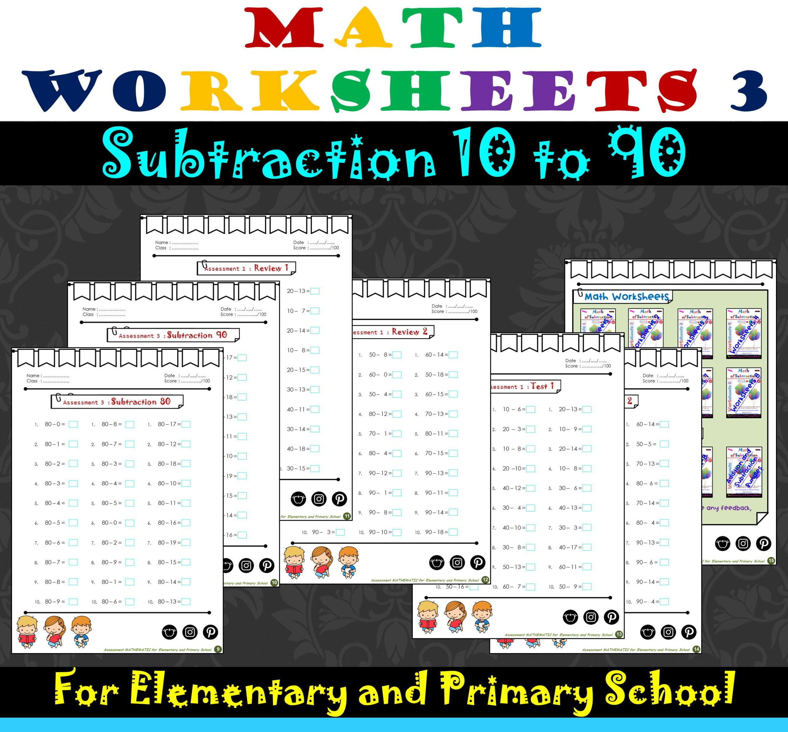 Subtraction With 10 to 90 – Math Subtraction Worksheets – Subtraction ...