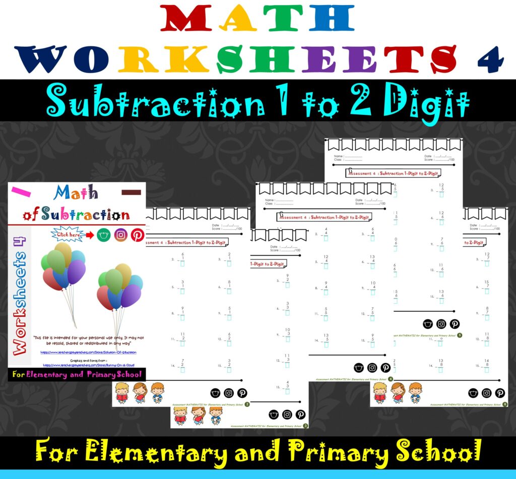 Math Subtraction Part 1 to 8 BUNDLES – Math Subtraction Worksheets ...